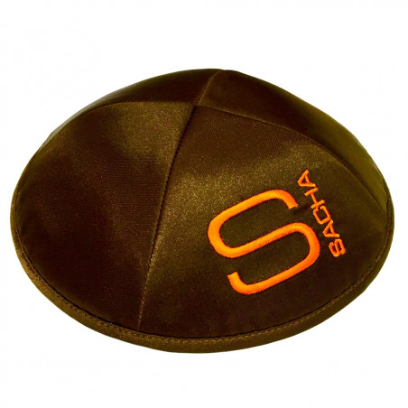 Kippa satin luxe marron personnalisable